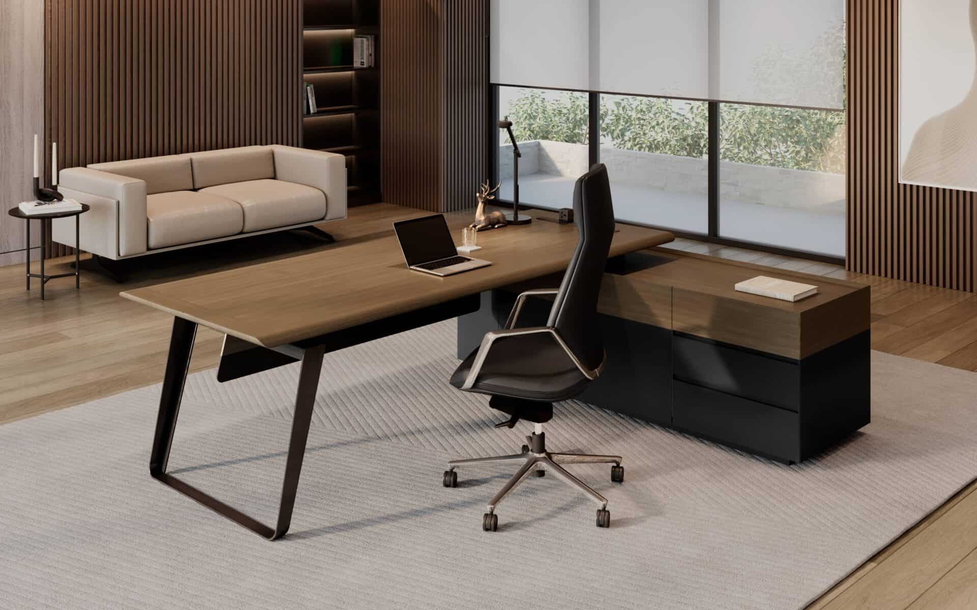 Quinn Executive Desk – Sleek Modern Design with Integrated Storage.