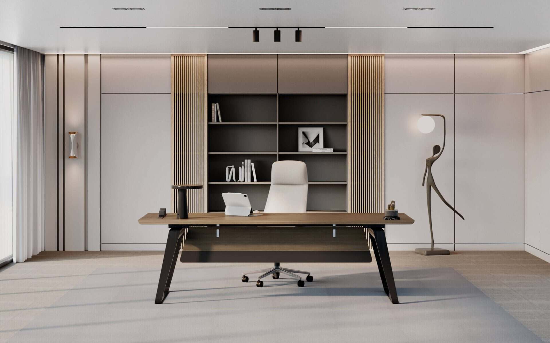 Quinn Executive Desk – Sleek Modern Design with Integrated Storage.